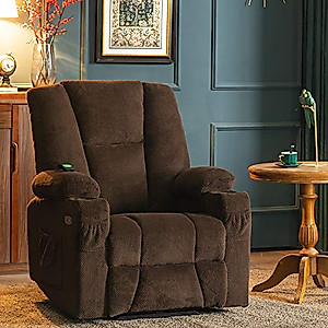 MCombo Fabric Electric Power Recliner Chair with Heat and Massage, Cup Holders, USB Ports, Extended Footrest, Cloth Powered Reclining for Living Room 8015