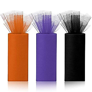 Ginfonr Halloween Tulle Rolls with Orange Black Purple Fabric Bolt Spool for Wedding Tutu Table Skirt DIY Crafting Favors Pew Bow Banquet Party Decor (6 Inches x 25 Yards, 3 Roll)