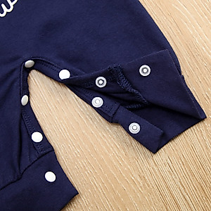 GRNSHTS Newborn Baby Boy Romper Coming Home Outfits Letter Print Bodysuit Jumpsuit+Hat+Gloves 3PCS Clothes Set (A-Navy Blue, Newborn)