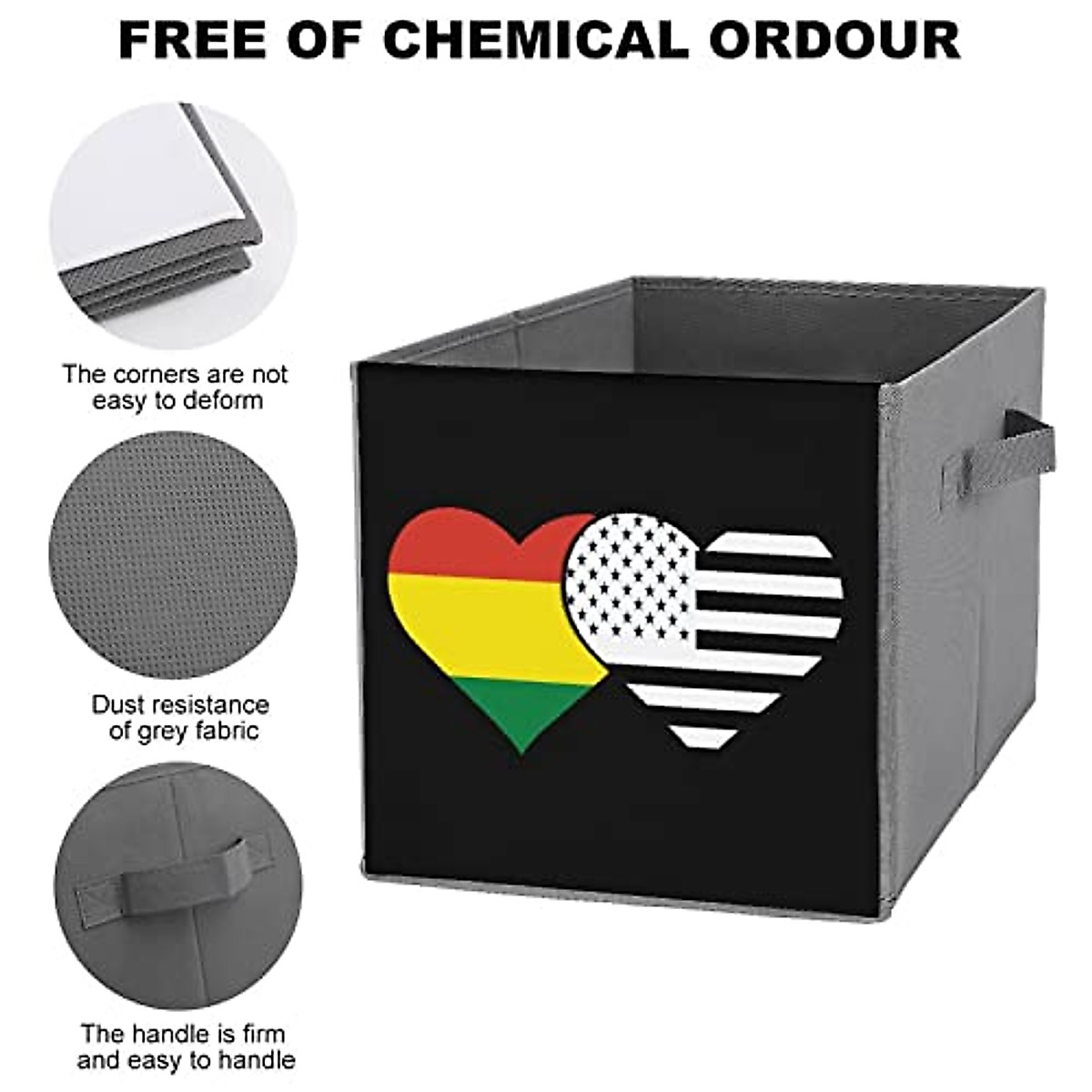 Bolivia and Black American Flag Canvas Collapsible Storage Bins Cube Organizer Baskets with Handles for Home Office Car