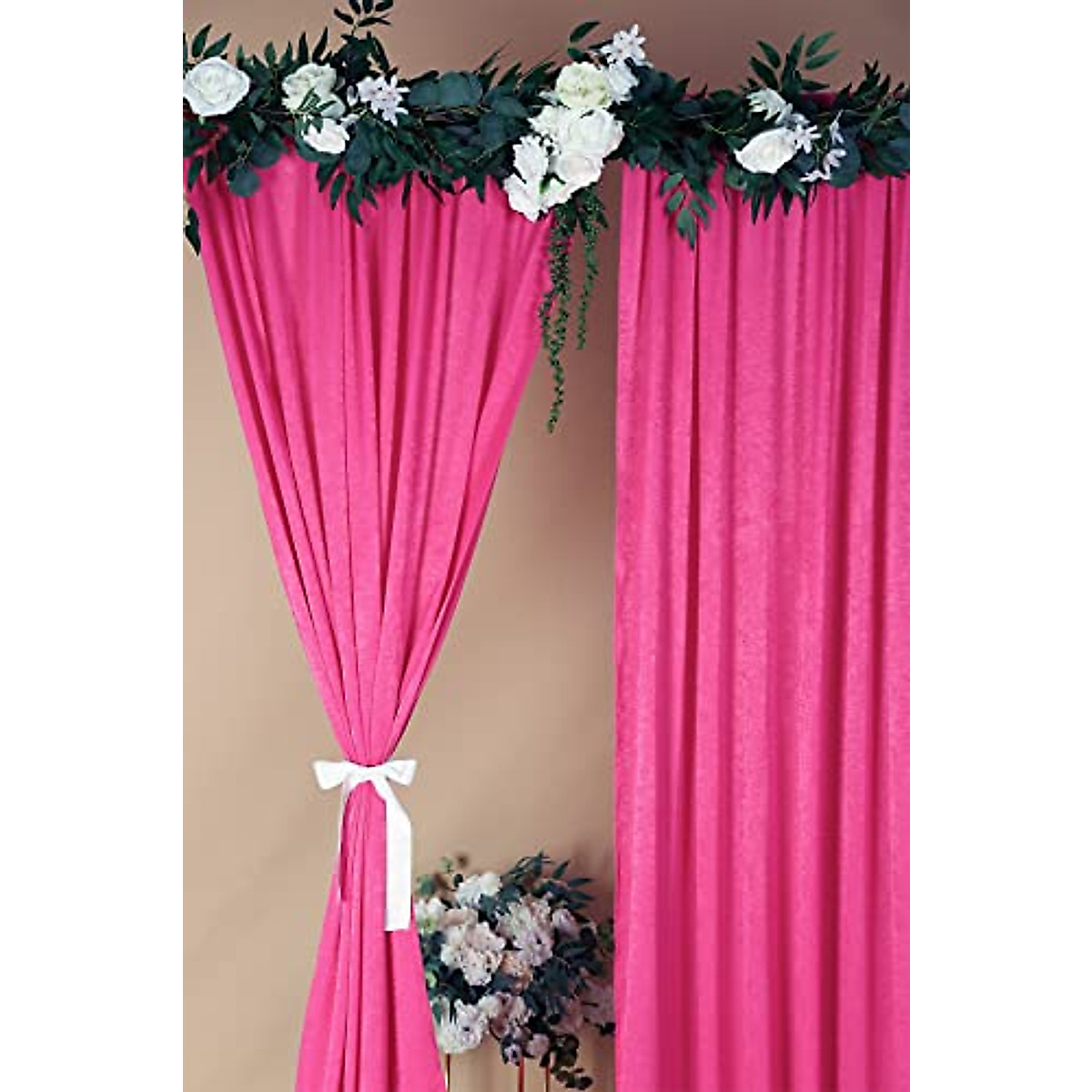 Cytdkve 2 Panels 4.8 Feet x 10 Feet Fushia Velvet-Like Wedding Backdrop Curtain Drapes, Silky Soft Window Curtains Panels for Wedding Ceremony Birthday Party Decorations