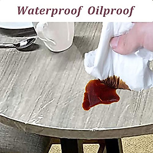 Clear Fitted Vinyl Tablecloth Round Waterproof Oilcloth PVC Table Cover Elastic Edge Design Wipeable Plastic Table Cloth Protector for Dining Tabletop (Round Fits Table up 40"-44" Diameter)