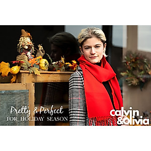CALVIN & OLIVIA Ultra-Soft Winter Cashmere Feel Scarf Solid Color Warm Long Unisex Winter Scarves Perfect Holiday Gift for Women Men Amazon Christmas Red