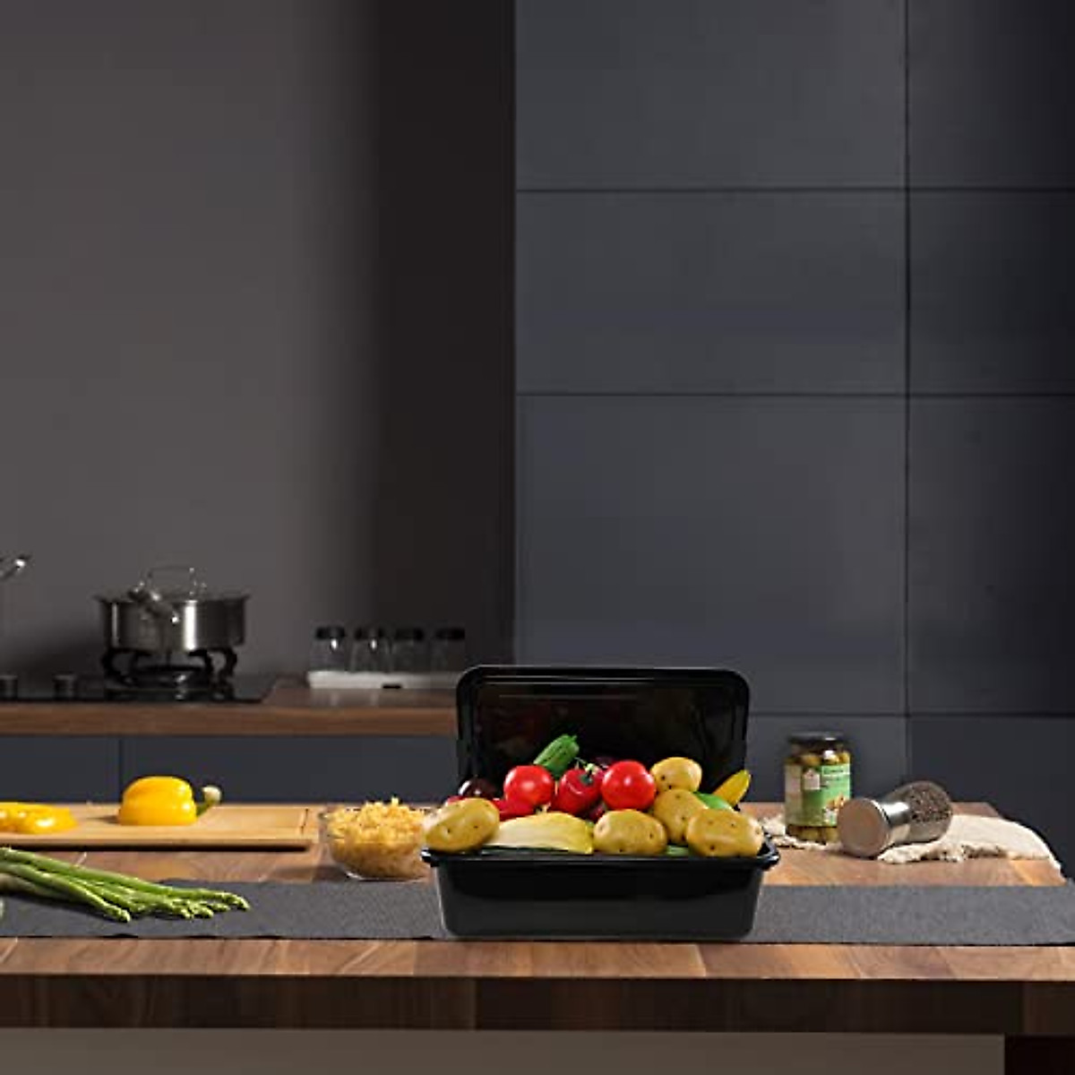 Yuright 4 Pack Black Bus Tub with Lids, 13 L Food Grade Commercial Bus Tubs