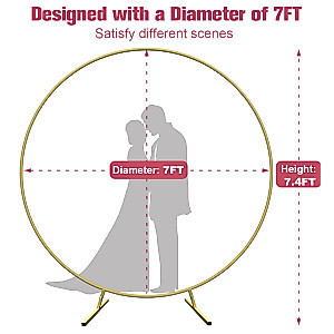 AnBaiMei 7 Ft Round Wedding Arch Stand with Metal Base for Flower Balloon Decoration, Circle Backdrop Stand Frame for Ceremony, Birthday Party, Baby Shower, Gold