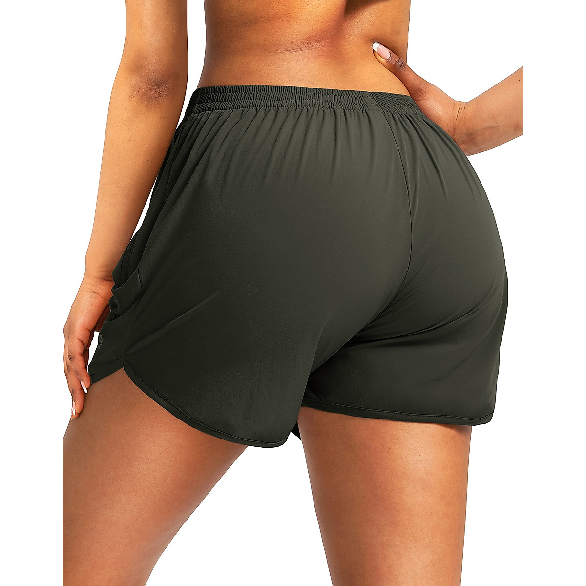 G Gradual Women's Running Shorts with Zipper Pockets Quick Dry Athletic Workout Gym 3" Short Shorts for Women with Comfy Liner (army green, Small)
