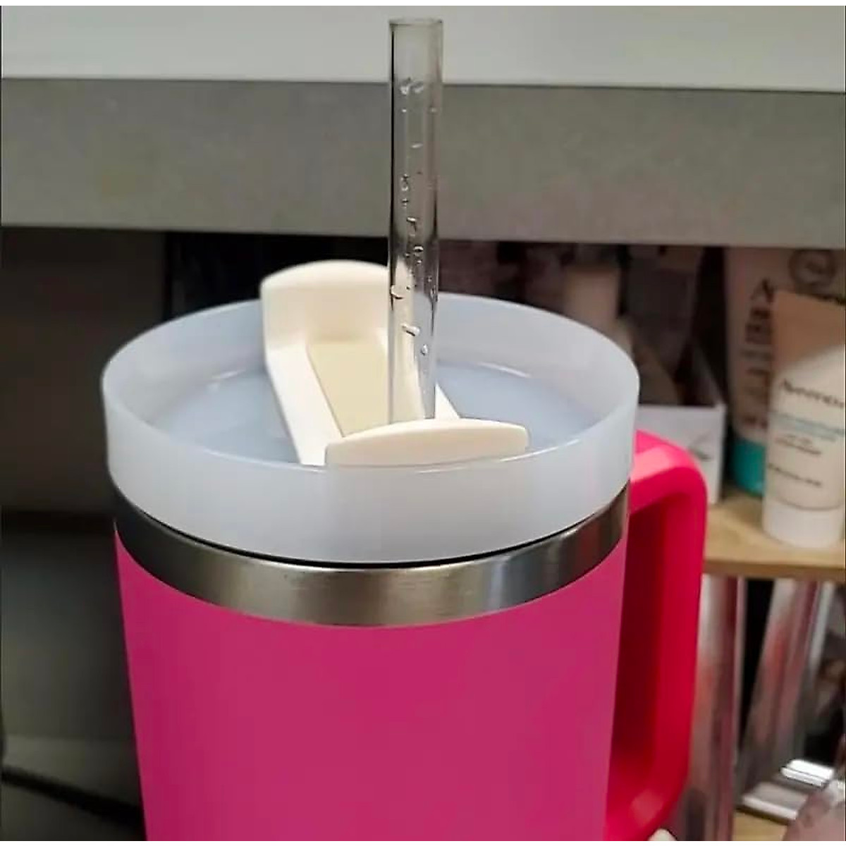 HeyMoly 40 OZ Tumbler Lid Replacement Fit for Stanley, Spill Proof and Splash Resistant Tumbler Covers Fit for Tumbler 40 oz and Coffee Mugs(2 Pack, Cream)