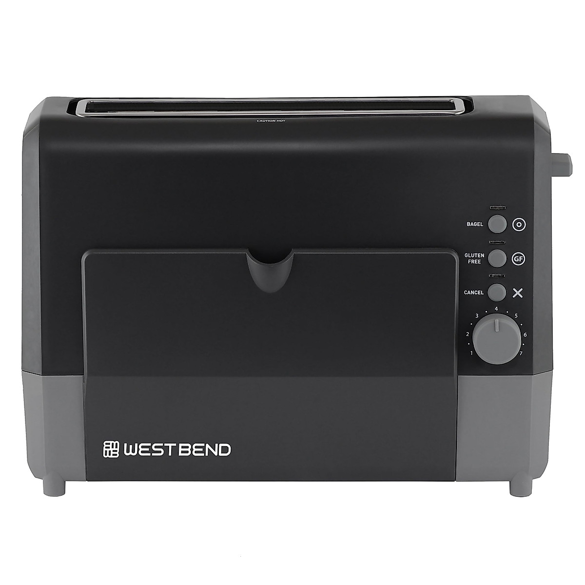 West Bend 77224 Toaster 2 Slice QuikServe Wide Slot Slide Through with Bagel and Gluten-Free Settings and Cool Touch Exterior Includes Removable Serving Tray, Black