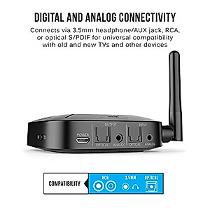 MEE audio Connect Hub Bluetooth Transmitter/Receiver with Audio Pass-Through for TV/Home Stereo with 3.5mm Jack/AUX/RCA/Optical Input; USB Multi-stream Bluetooth Adapter for Dual Headphones/Speakers