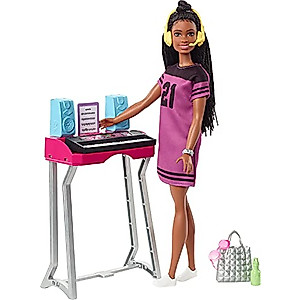 Barbie: Big City, Big Dreams Barbie “Brooklyn” Roberts Doll (11.5-in, Brunette with Braids) & Music Studio Playset with Keyboard & Accessories, Gift for 3 to 7 Year Olds