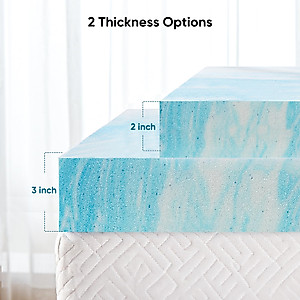 Marsail 3-inch Queen Memory Foam Mattress Topper, Gel Infused Cooling Mattress Topper, Soft Mattress Topper for Sleeper Sofa, RV, Camper, CertiPUR-US Certified