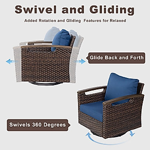 PPorfamilia Patio Furniture Set 2 Pieces, Wicker Patio Chairs with Metal Armrests, Outdoor Rocker Chairs Thick Cushions for Porch, Backyard or Garden