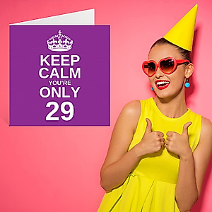 Funny 29th Birthday Cards for Men Woman - Keep Calm - Fun Happy Birthday Card for Brother Daughter Uncle Sister Son Aunt Niece Nephew Cousin, 5.7 x 5.7 Inch Joke Humor Greeting Cards