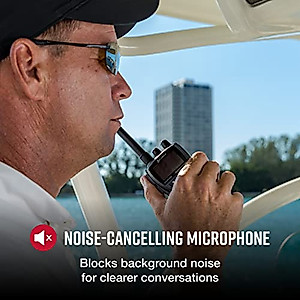 Cobra MR HH350 FLT Handheld Floating VHF Radio - 6 Watt, Submersible, Noise Cancelling Mic, Backlit LCD Display, NOAA Weather, and Memory Scan, Grey