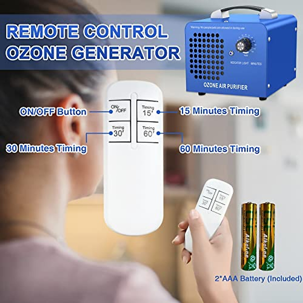 CAMECO Ozone Generator 10,000mg/h, Remote Control Portable O3 Ozone Machine, Commercial Small Ionizer for Home, Office, Basement, Garage, Cars, Pets, Smoke