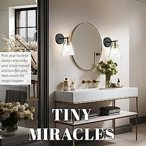 Hamilyeah Black and Gold Wall Sconces Set of 2, Bathroom Sconces Wall Lighting Fixture Indoor with Glass Shade, Mordern Black Wall Sconce Lighting for Kitchen, Hallway, Living Room