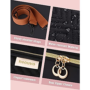 heouvo Hanging Travel Toiletry Bag for Women with Jewelry Organizer, Large Toiletry Bag with Shoulder Strap/Trolley Belt for Full Sized Toiletries and Cosmetics Shampoo Makeup (Black)