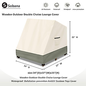 Sobana Kids Outdoor Double Chaise Lounge Cover for Wooden Double Chaise Lounge,Waterproof Patio Furniture Cover for Kids or Pets,Beige
