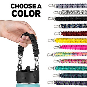 Gearproz Handle Compatible with Hydro Flask, Takeya, Thermoflask Bottle, Wide Mouth Straw Lid, Paracord Strap (Black)