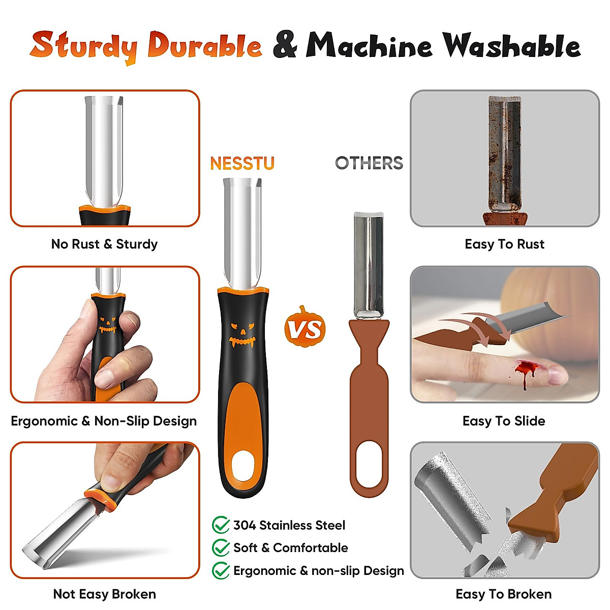 Halloween Pumpkin Carving Kit with Stencils, 30 PCS Professional Pumpkin Carving Tools, Heavy Duty Pumpkin Carving Knife, Safety Stainless Steel Jack-O-Lanterns Pumpkin Carving Set for Kids Adults