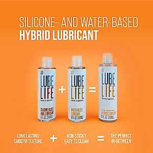 Lube Life Silicone and Water-Based Hybrid Lubricant, Long Lasting Lube for Men, Women and Couples, 8 Fl Oz