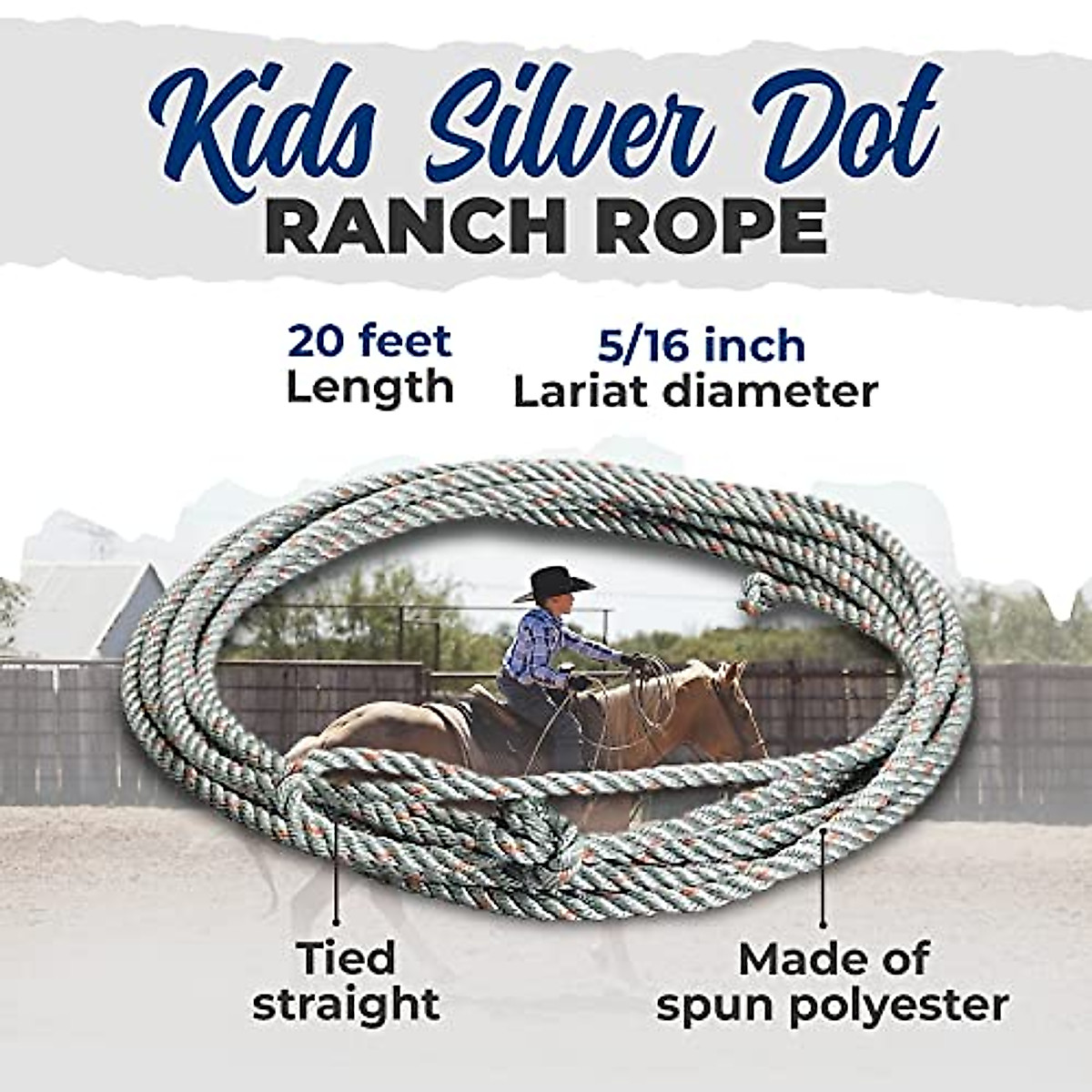 Colorado Saddlery Kid’s Silver Dot Rope Authentic Tough Durable Cowboy Rope Made Smaller for Youth Hands Great Practice Lasso Rope Kids Rope for Roping Dummy