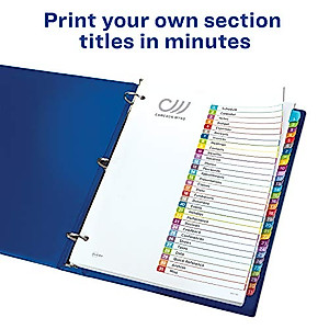 Avery 31-tab Dividers for 3 Ring Binders, Customizable Table of Contents, Multicolor Tabs, 1 Set & 12 Tab Dividers for 3 Ring Binders, Customizable Table of Contents, Multicolor Tabs, 1 Set (11843)