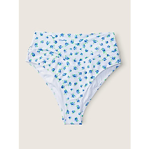 Victoria's Secret Pink V Crossover High Waisted Bikini Bottom, Swimsuit for Women, Moderate Coverage Bathing Suit Bottoms for Women, Morning Sky Floral (XL)