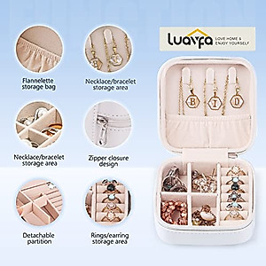 LUAVFA Small Travel Jewelry Box,Portable Travel Jewelry Organizer,Mini Display Case with PU Leather for Girls Women Gift Rings Earrings Necklaces Storage(White)