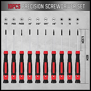 11-Piece Precision Screwdriver Set - Magnetic Mini Screwdrivers for Eyeglasses, Watches, Computers, Laptops, Phones - Phillips, Slotted, Torx, Non-Slip Handle, Portable Storage Bag Included