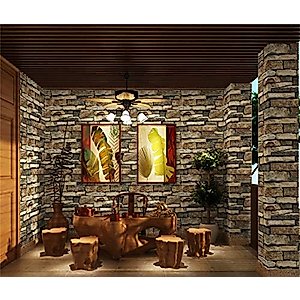 TUOKING 17.7 in x 32 ft Peel and Stick Wallpaper Self-Adhesive Removable Home Decoration, Stone Brick