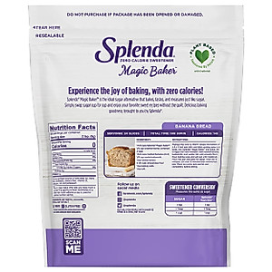 SPLENDA Magic Baker Zero Calorie Plant Based Granulated Baking Blend with Stevia, Erythritol and Allulose – Zero Sugar, Keto Friendly, 1lb (16 oz) Pouch (Pack of 1), White