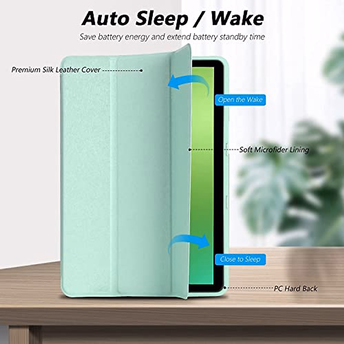 2022 Fire 7 Tablet Case, All-New Kindle Fire 7 Tablet 12th Gen Case, Slim Folding Trifold Cover - Two Stand Angles - Auto Wake/Sleep Case (Mint Green)