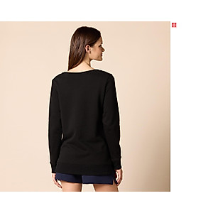 Amazon Essentials Women's Open-Neck Fleece Tunic Sweatshirt, Black, Medium