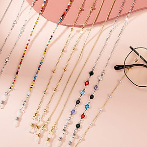 Weewooday 12 Pieces Eyeglasses Chains Beaded Sunglasses Strap Holder Elegant Necklace Holder Chain for Women(Gold, Silver)