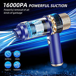 Upgraded Bug Vacuum & Handheld Vacuum Cordless High Power 16000PA Bug Vacuum for Adults Portable Bug Vacuum Catcher for Home Office Car Insect Vacuum Catcher for Small Spider Wasp Moth Ladybug(Blue)