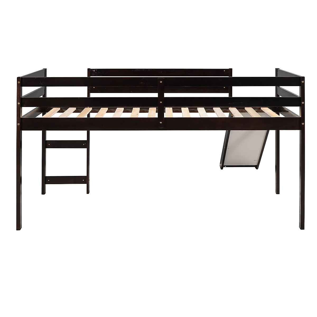 Harper & Bright Designs Kids Low Loft Bed with Slide, Twin Size Wooden Loft Bed Frame, Espresso