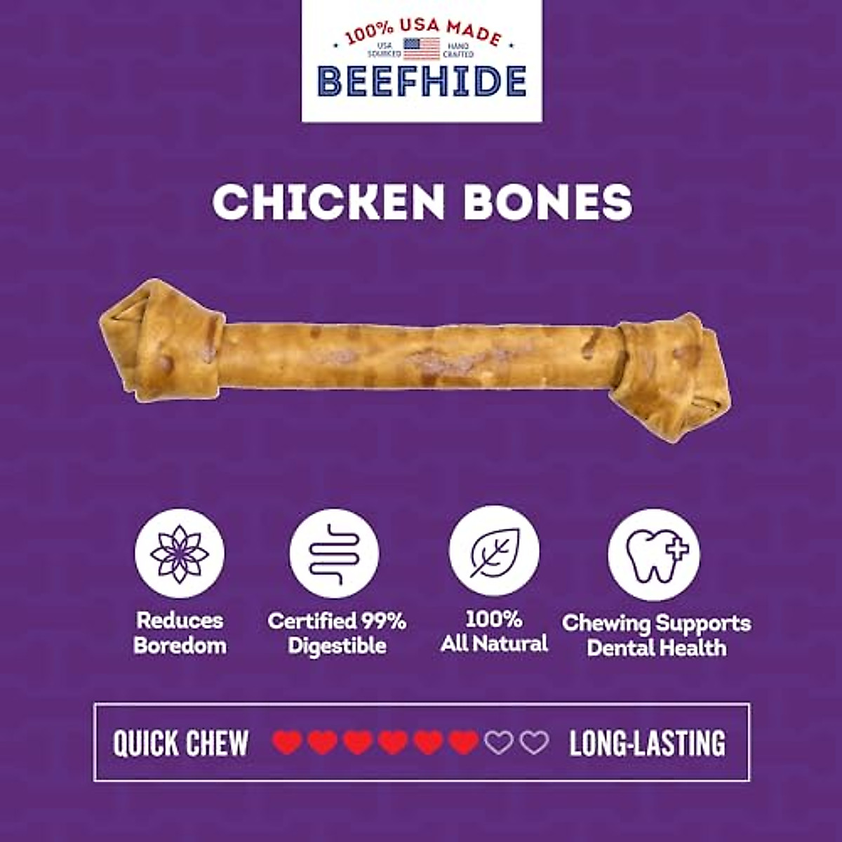 Treatly USA Beefhide Bones 15-17" Dog Chew Treats - Chicken Flavor, 1 Count/1 Pack