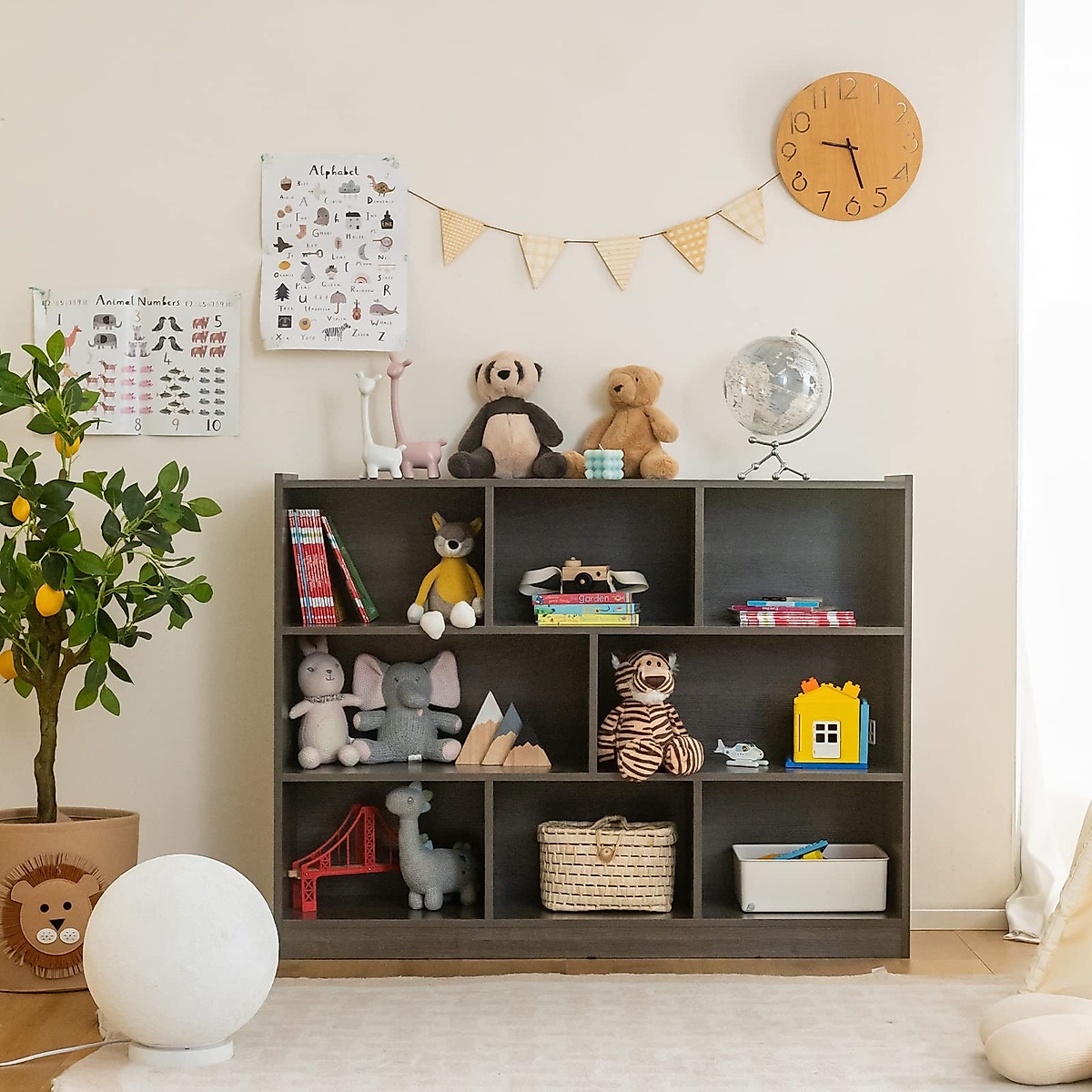 LOKO 3-Tier Open Shelf Bookcase, Floor Standing White Wood Bookshelf for Bedroom, Living Room & Kids Room, 8 Cube Bookcase, 48 x 12.5 x 36.5 (Grey)