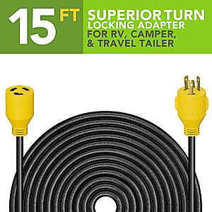 Leisure Cords 3-Prong 15 Feet 30 Amp Generator Cord, 10 Gauge Heavy Duty L5-30 Male Generator Power Cord Up to 3750W (15-Feet)