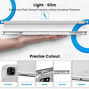INFILAND Compatible with iPad Pro 12.9 Case 2022/2021(6th/5th Gen), [Crystal Clear Both Back & Frame] Anti-Yellowing + Pencil Holder (A2378, A2461, A2379, A2462, A2436, A2764, A2437, A2766), Silver