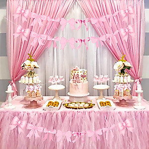 4Pcs Pink Bow Garland Banner, Pre Strung Pink Bow Banner Bow Party Decortions for Girls Bow Birthday Baby Shower Decorations, Coquette Birthday Party Coquette Bridal Shower, Bow Party Decor