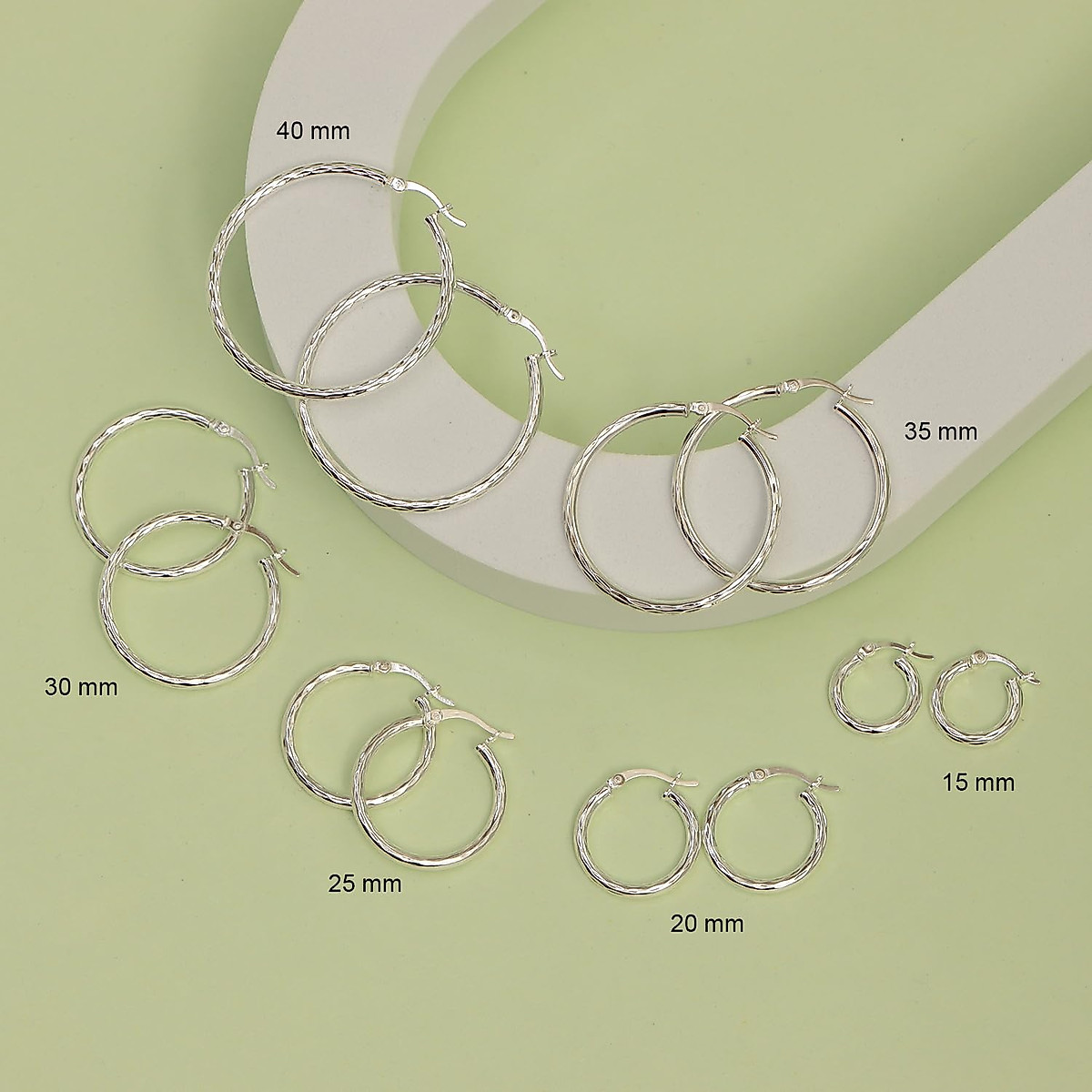 Charmsy 925 Sterling Silver Diamond-Cut Hoop Earrings 2.5mm Tube Medium Large Italian Classic Click-Top for Women 40mm