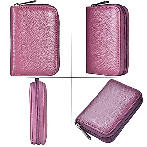 Easyoulife Genuine Leather Credit Card Holder Zipper Wallet With 26 Card Slots (Purple)