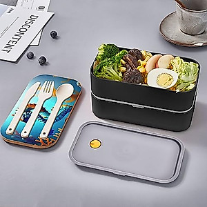 Seabed Coral Seahorse Adult Lunch Box, Bento Box, With Cutlery Set Of 3, 2 Compartments, Rectangular, Lunch Box For Adults