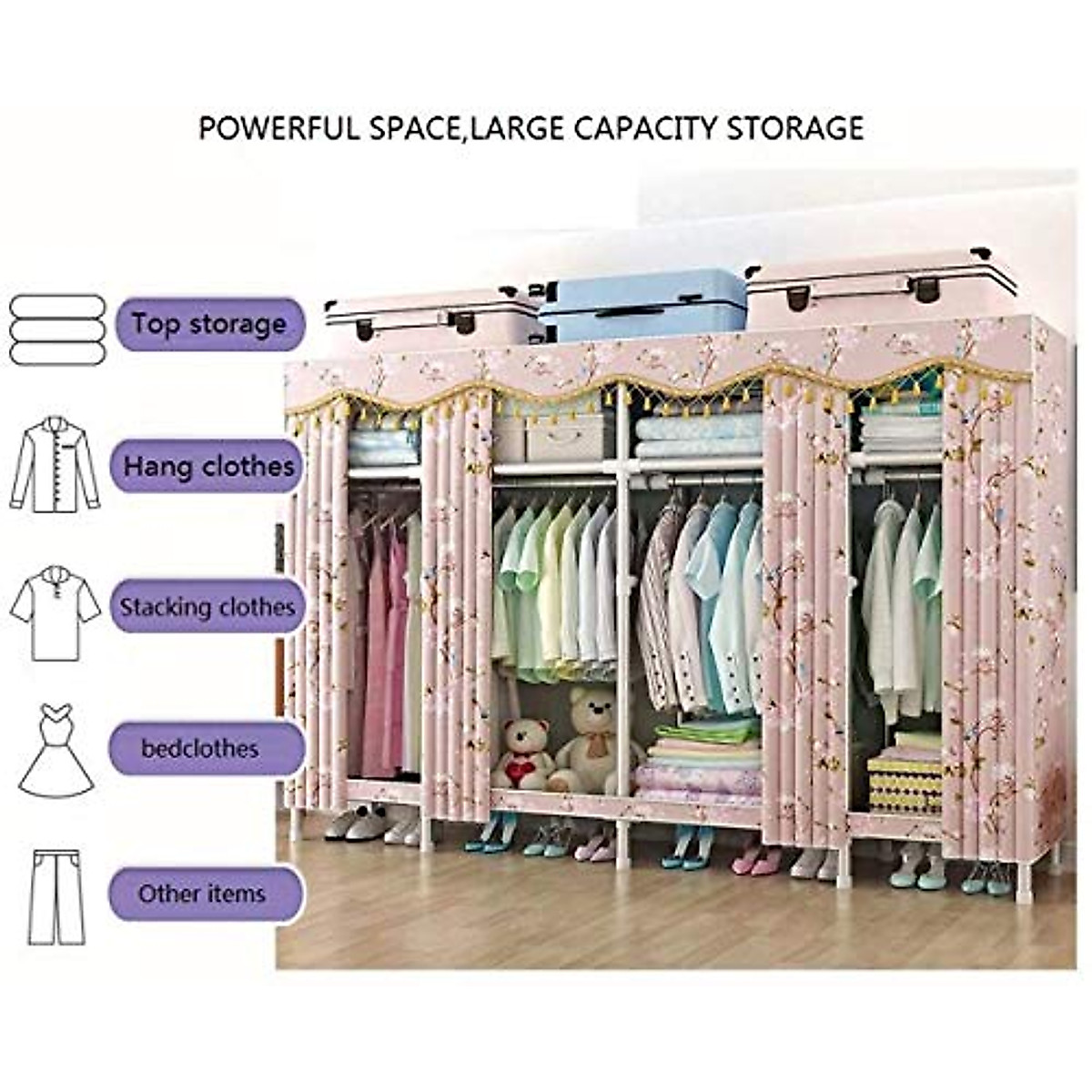 SHAWLA Shoe Rack, Shoe Rack, Wardrobe Portable Closet for Bedroom, Shelves Fabric Foldable Closet Storage Organizer Easy to Assemble for Clothes Shoes,Stripe 110x45x165CM (Town)