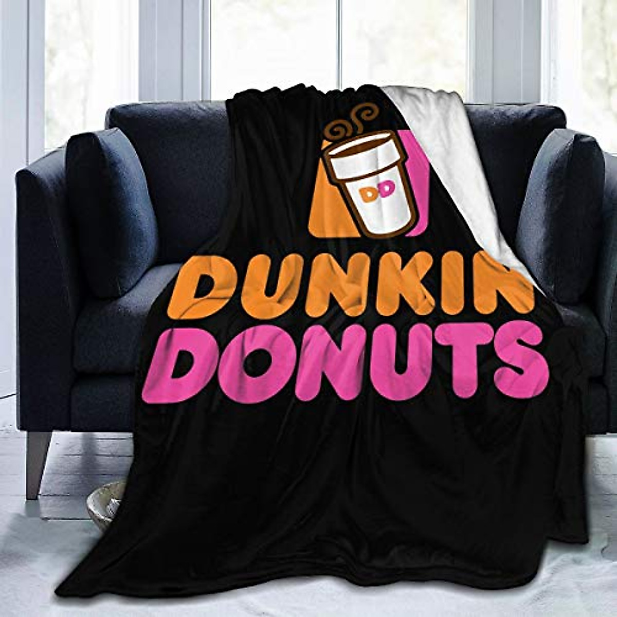 Dunkin Donuts Logo 3D Print Flannel Fleece Blanket Throw Reversible Super Soft Warm Cozy Comforter Blankets Fall Winter Blanket