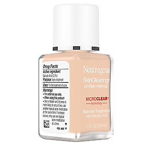 Neutrogena SkinClearing Oil-Free Acne and Blemish Fighting Liquid Foundation with.5% Salicylic Acid Acne Medicine, Shine Controlling Makeup for Acne Prone Skin, 60 Natural Beige, 1 fl. oz
