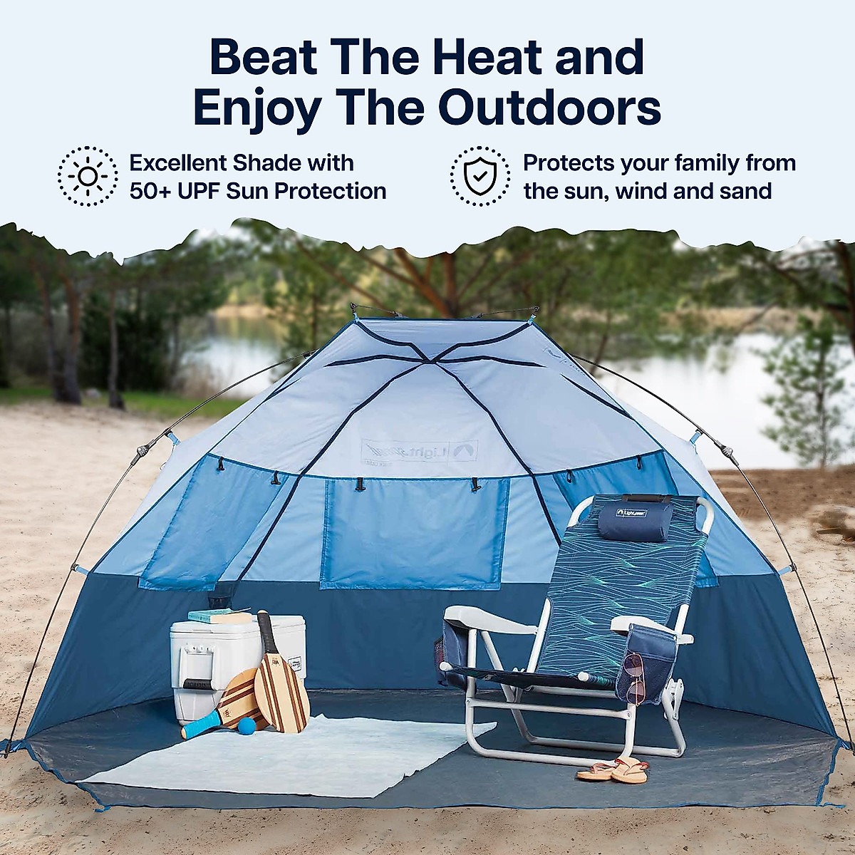 Lightspeed Outdoors Quick Cabana Beach Tent, Sun Shelter, Blue Tide