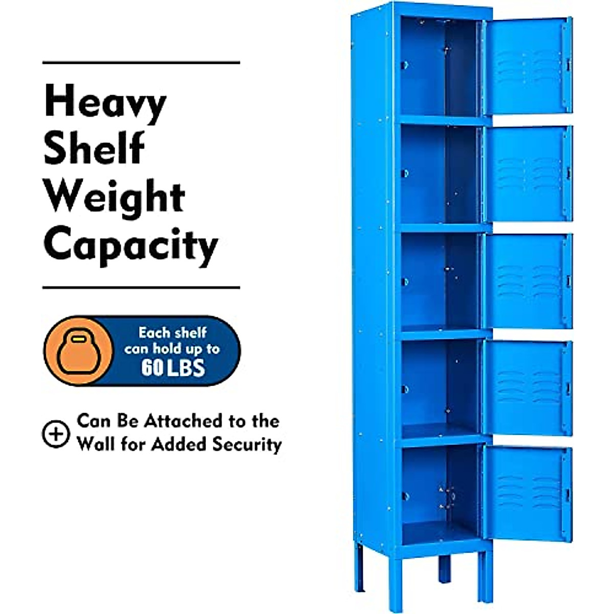 INTERGREAT Metal Locker for Office Storage Locker Employees Locker for School Gym Lockers Corridor Locker Five Tier Box Blue 5 Door